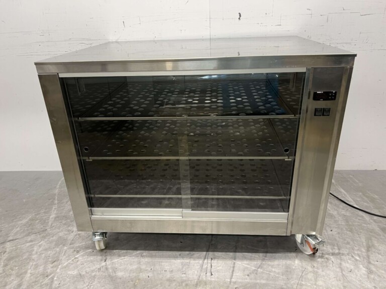 RVS Warmhoudkast Warmtekast voor gegrilde kippen 2 x 2 glazen schuifdeuren 110 cm Horeca ...